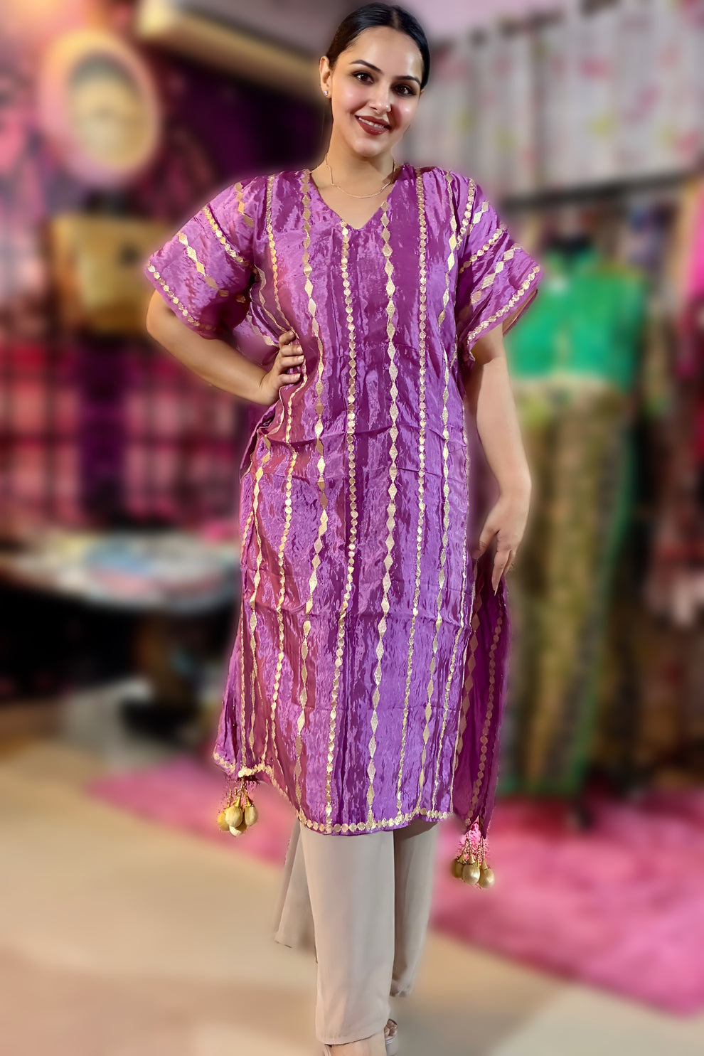 Zarmina Sequin Striped Organza Kaftan Set – House of Ricky Tasha